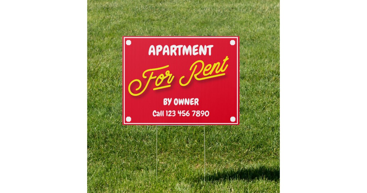 Apartment For Rent White Text Yellow Script Red Sign | Zazzle