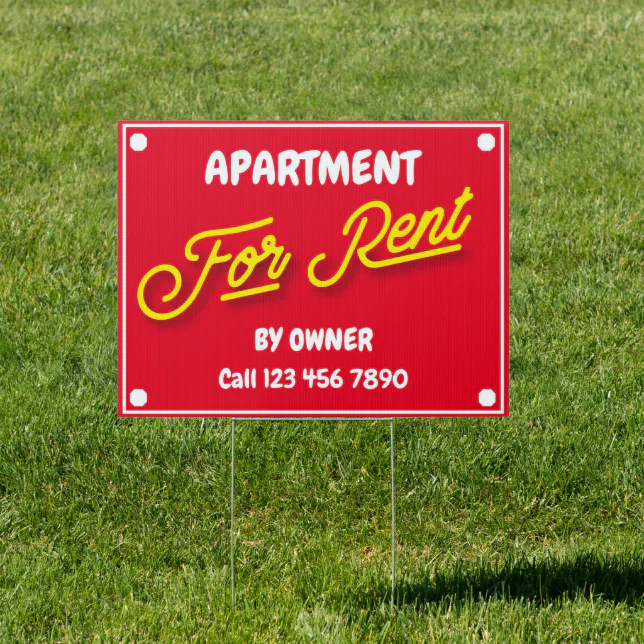 Apartment For Rent White Text Yellow Script Red Sign | Zazzle