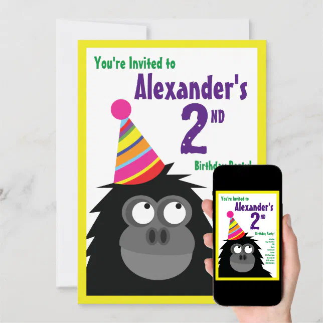 Ape Animal Kid's Birthday Party Invitations | Zazzle