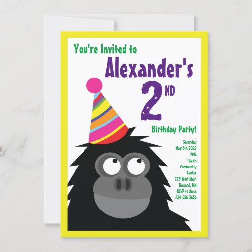 Ape Animal Kid's Birthday Party Invitations | Zazzle