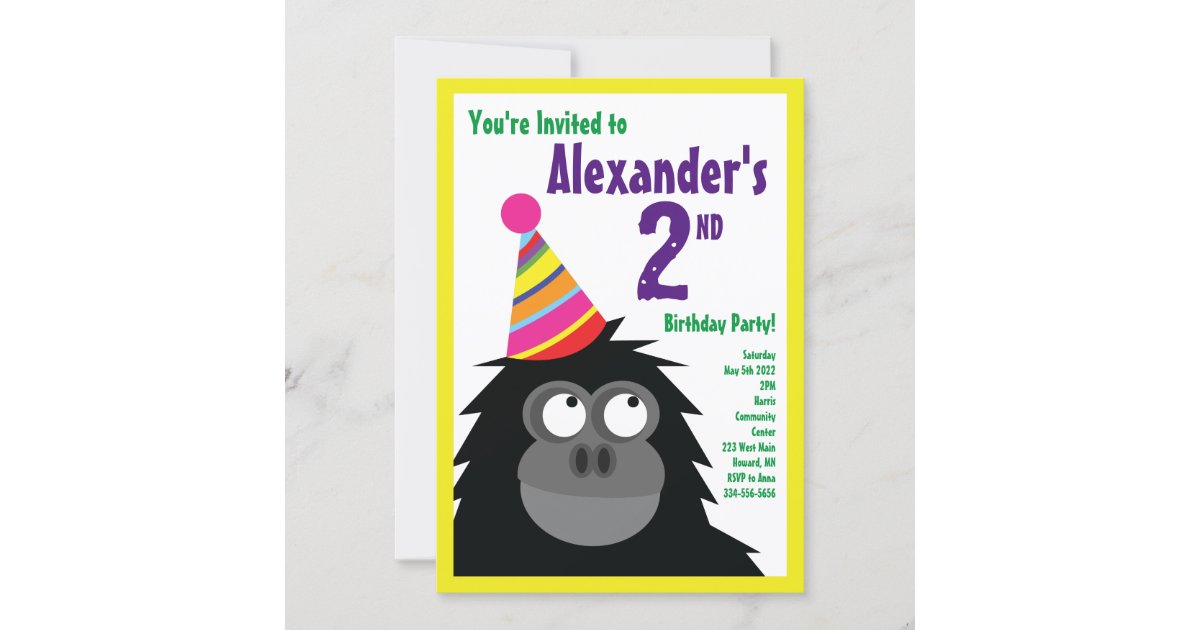 Ape Animal Kid's Birthday Party Invitations | Zazzle