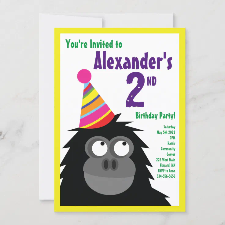 Ape Animal Kid's Birthday Party Invitations | Zazzle