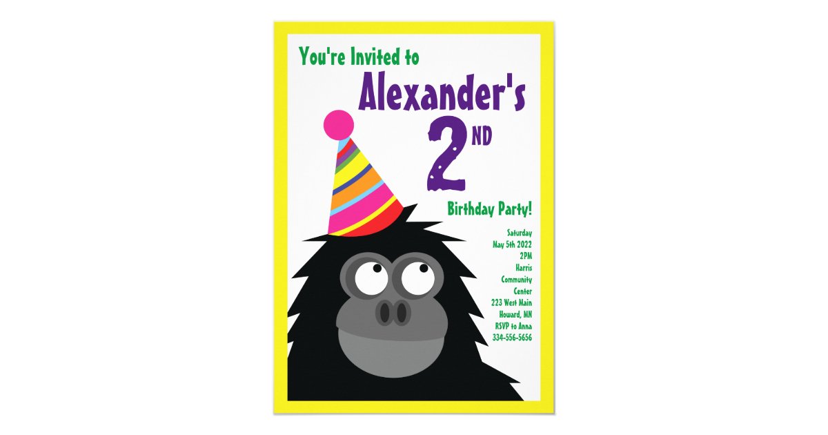 Ape Animal Kid's Birthday Party Invitations | Zazzle.com