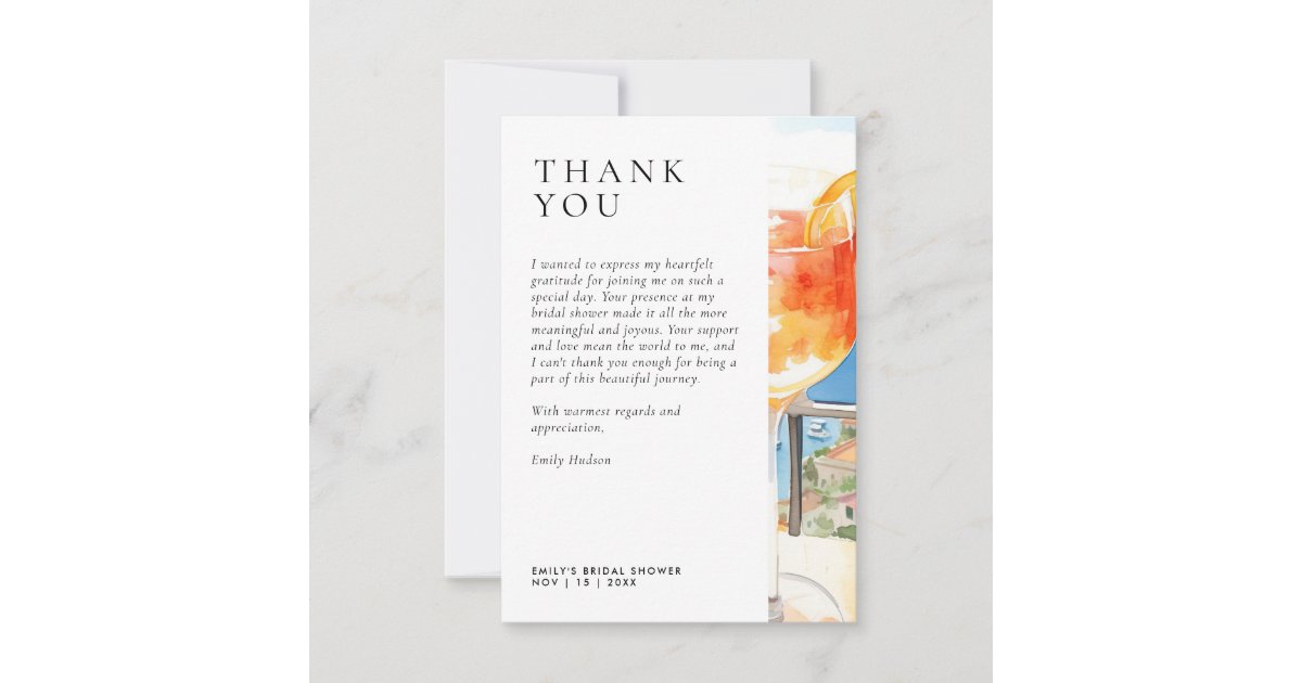 Aperol Spritz Amalfi Italy Bridal Shower Thank You Card | Zazzle