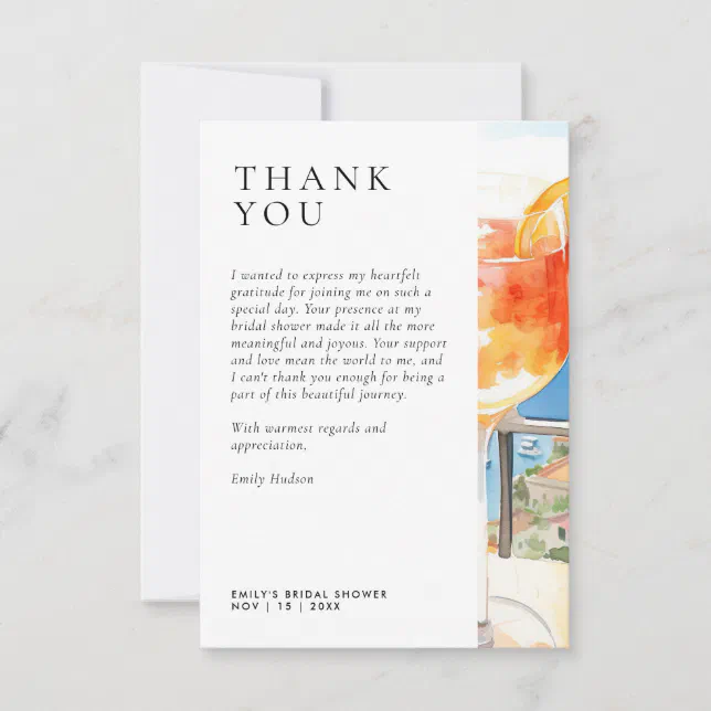 Aperol Spritz Amalfi Italy Bridal Shower Thank You Card | Zazzle