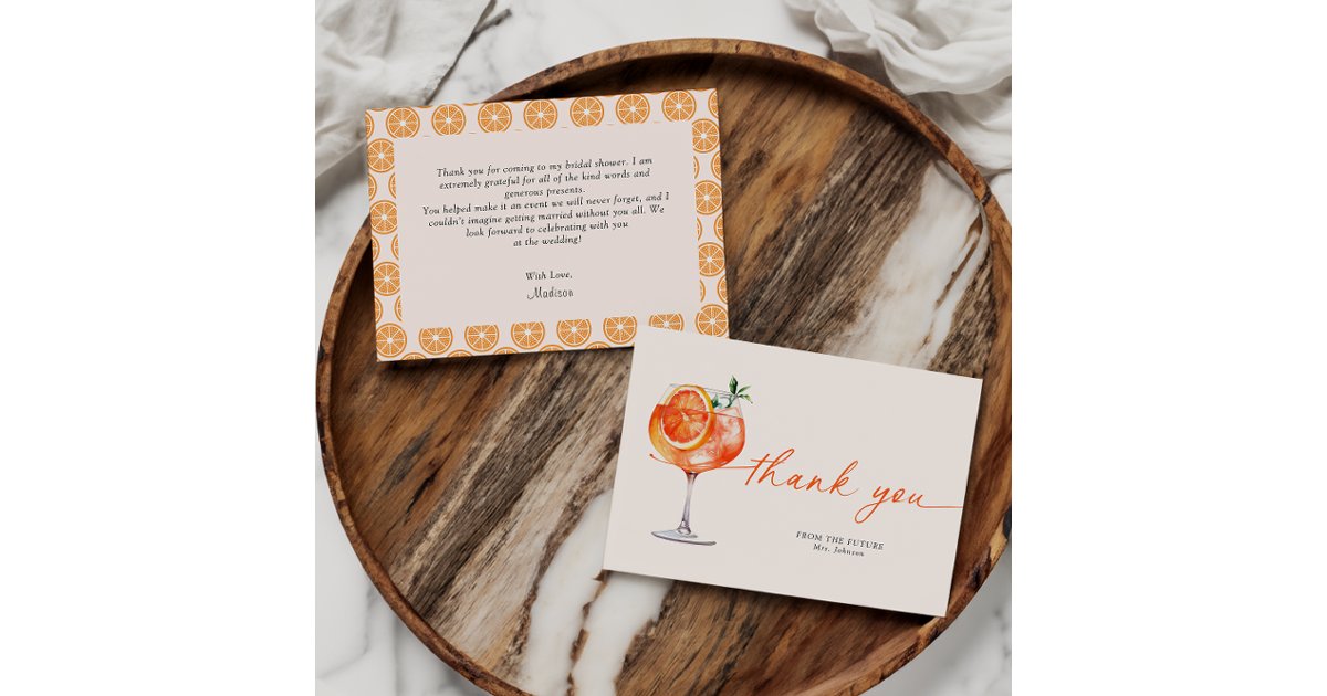 Aperol Spritz Bridal Shower Thank You Card | Zazzle