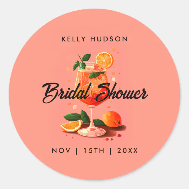 Aperol Spritz Drink Bridal Shower Classic Round Sticker | Zazzle
