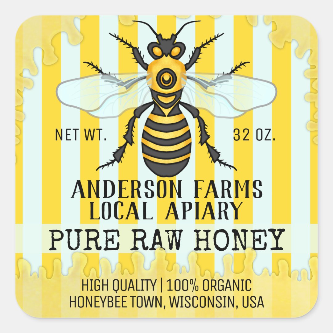 Apiary Bee Honey Jar Labels | Honeybee Striped | Zazzle