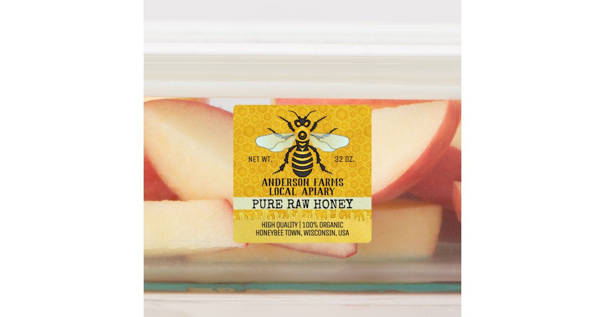 Apiary Honey Jar Bee Farm Honeybee and Honeycomb Labels | Zazzle