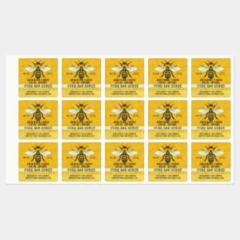 Apiary Honey Jar Bee Farm Honeybee and Honeycomb Labels | Zazzle
