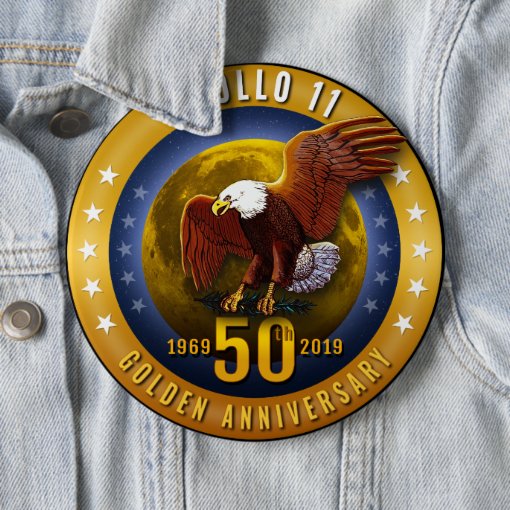Apollo 11 50th Anniversary Golden Eagle and Moon - Button | Zazzle
