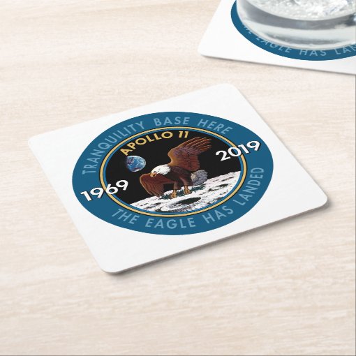 Apollo 11 50th Anniversary Mission Patch Insignia Square Paper Coaster ...