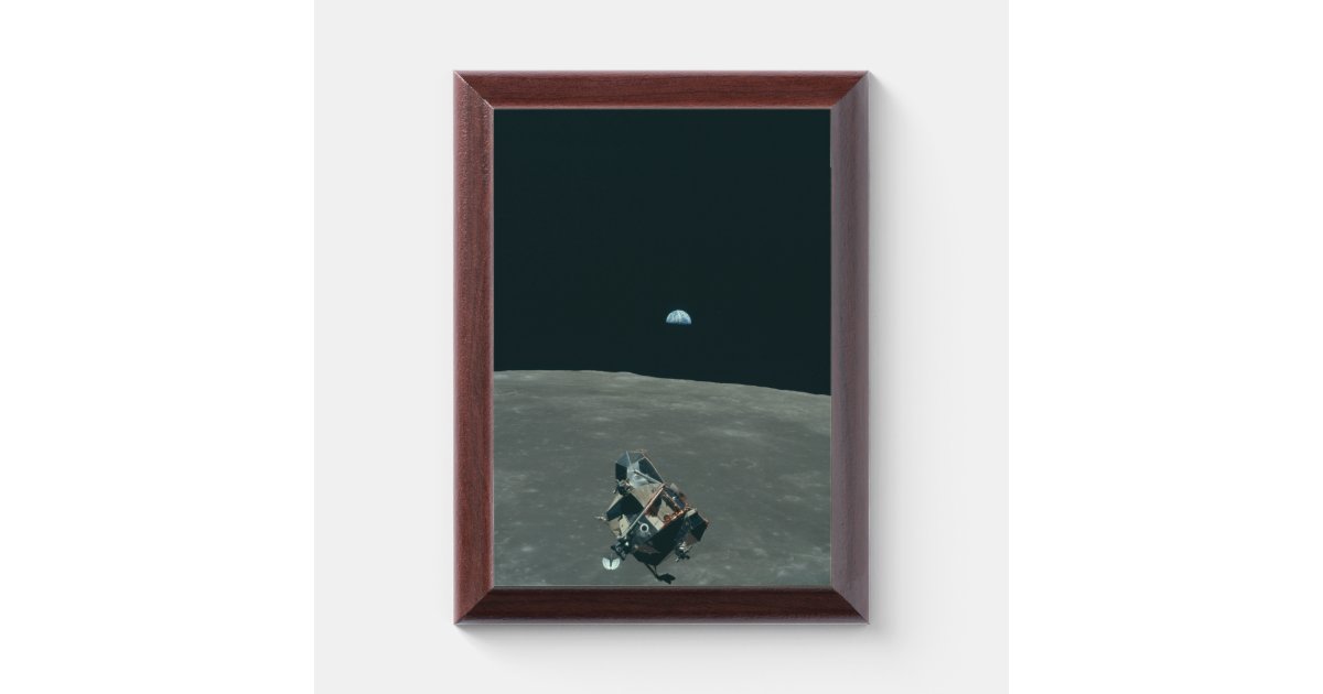 Apollo Lunar Lander and Earthrise Over Moon Award Plaque | Zazzle