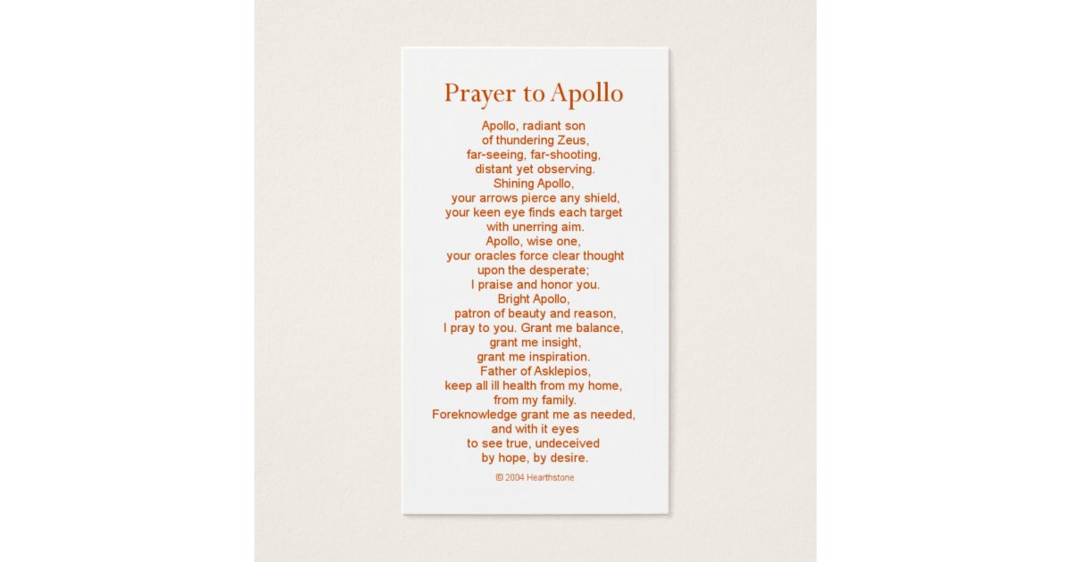 Apollo Prayer Card | Zazzle