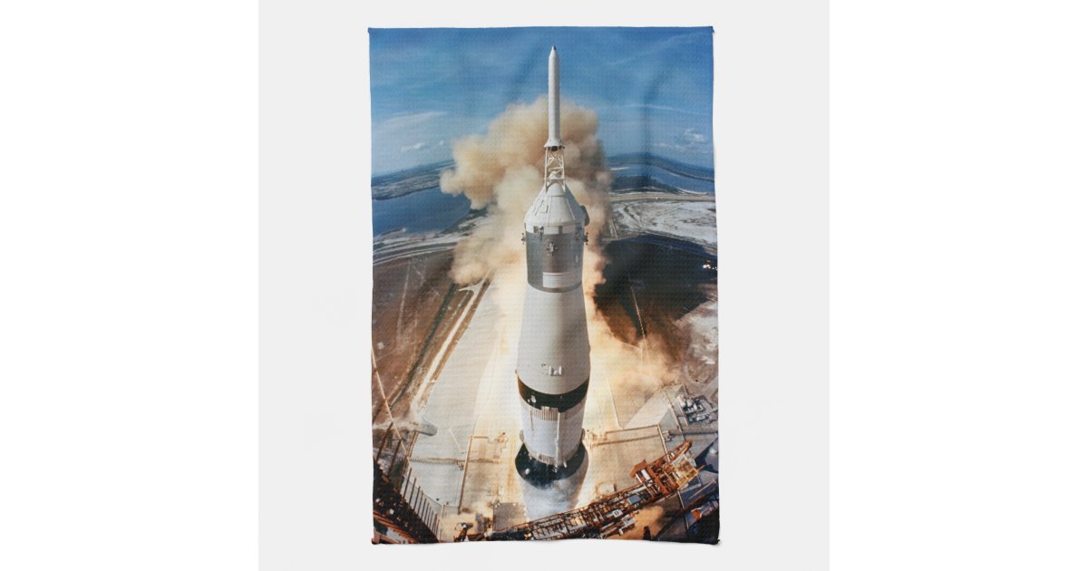 Apollo Saturn V Rocket launch to Moon 1969 Kitchen Towel | Zazzle