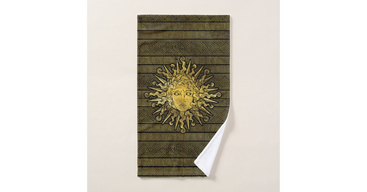 Apollo Sun Symbol on Greek Key Pattern Bath Towel Set | Zazzle