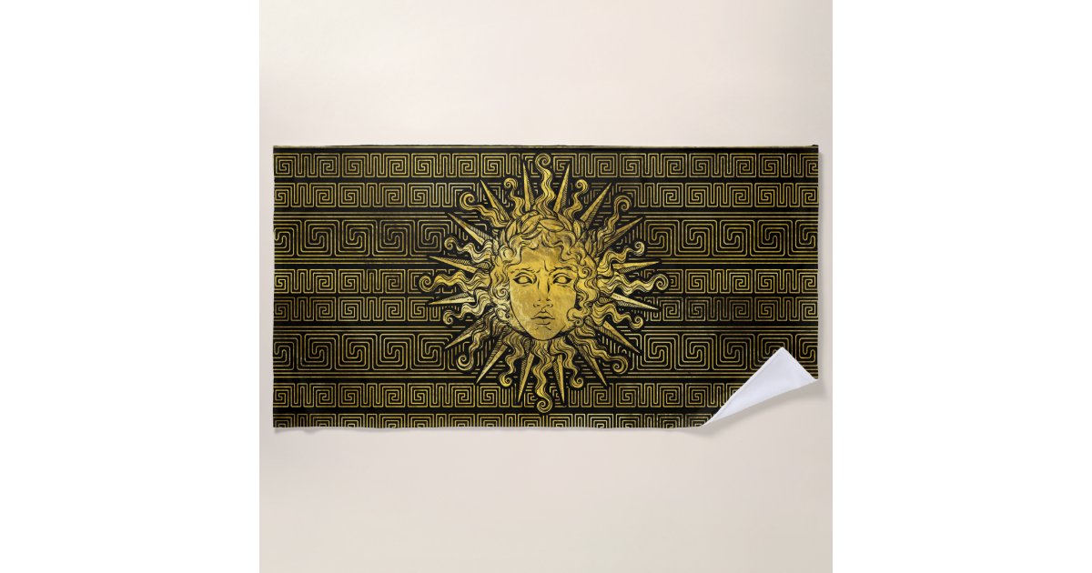 Apollo Sun Symbol on Greek Key Pattern Beach Towel | Zazzle