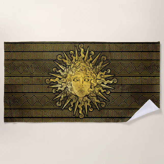 Apollo Sun Symbol on Greek Key Pattern Beach Towel | Zazzle