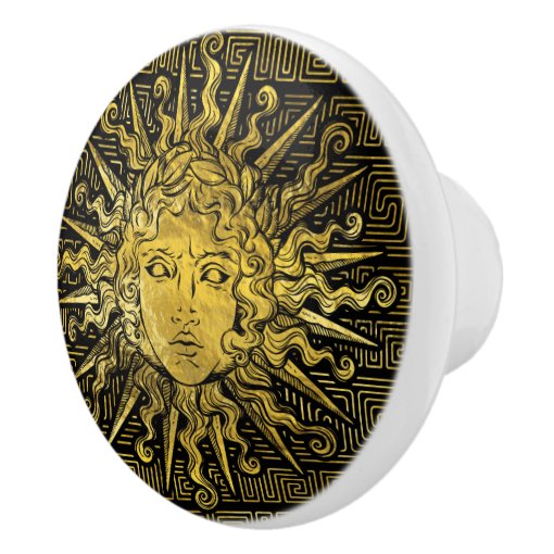 Apollo Sun Symbol on Greek Key Pattern Ceramic Knob | Zazzle