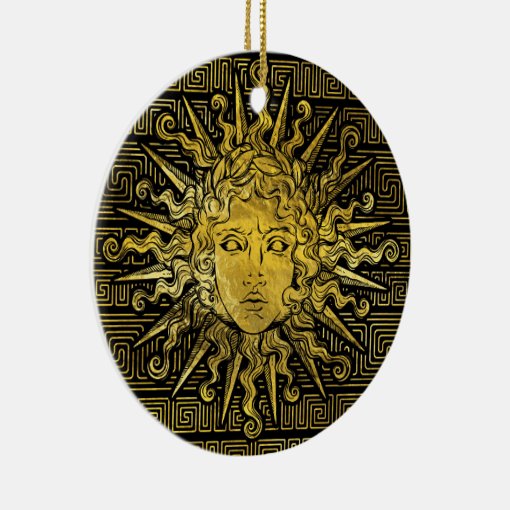 Apollo Sun Symbol on Greek Key Pattern Ceramic Ornament | Zazzle