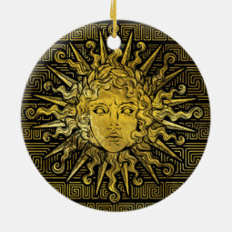 Apollo Sun Symbol on Greek Key Pattern Ceramic Ornament | Zazzle