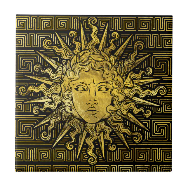 Apollo Sun Symbol on Greek Key Pattern Ceramic Tile | Zazzle