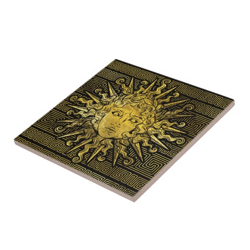 Apollo Sun Symbol on Greek Key Pattern Ceramic Tile | Zazzle