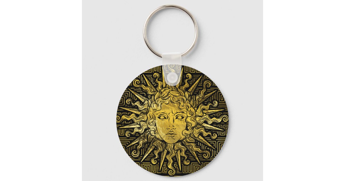 Apollo Sun Symbol on Greek Key Pattern Keychain | Zazzle