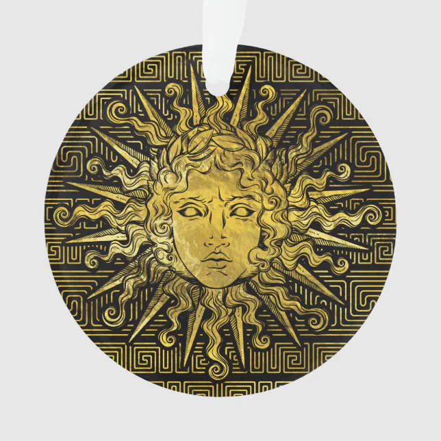 Apollo Sun Symbol on Greek Key Pattern Ornament | Zazzle