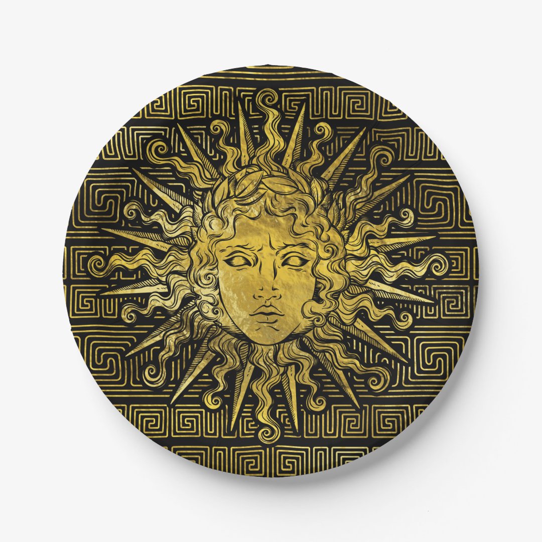 Apollo Sun Symbol on Greek Key Pattern Paper Plates | Zazzle