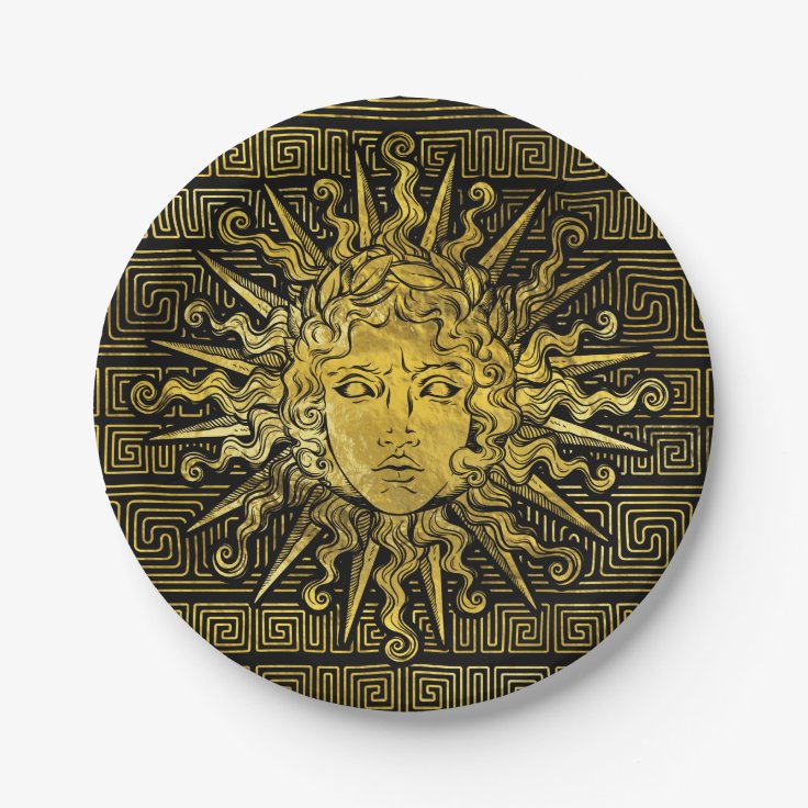 Apollo Sun Symbol on Greek Key Pattern Paper Plates | Zazzle