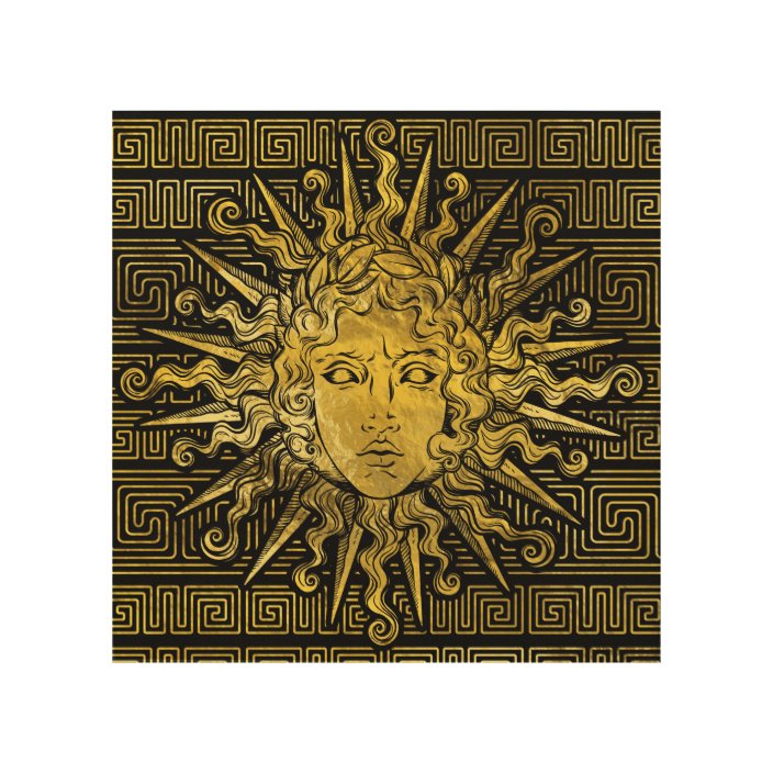 Apollo Sun Symbol on Greek Key Pattern Wood Wall Art | Zazzle.com