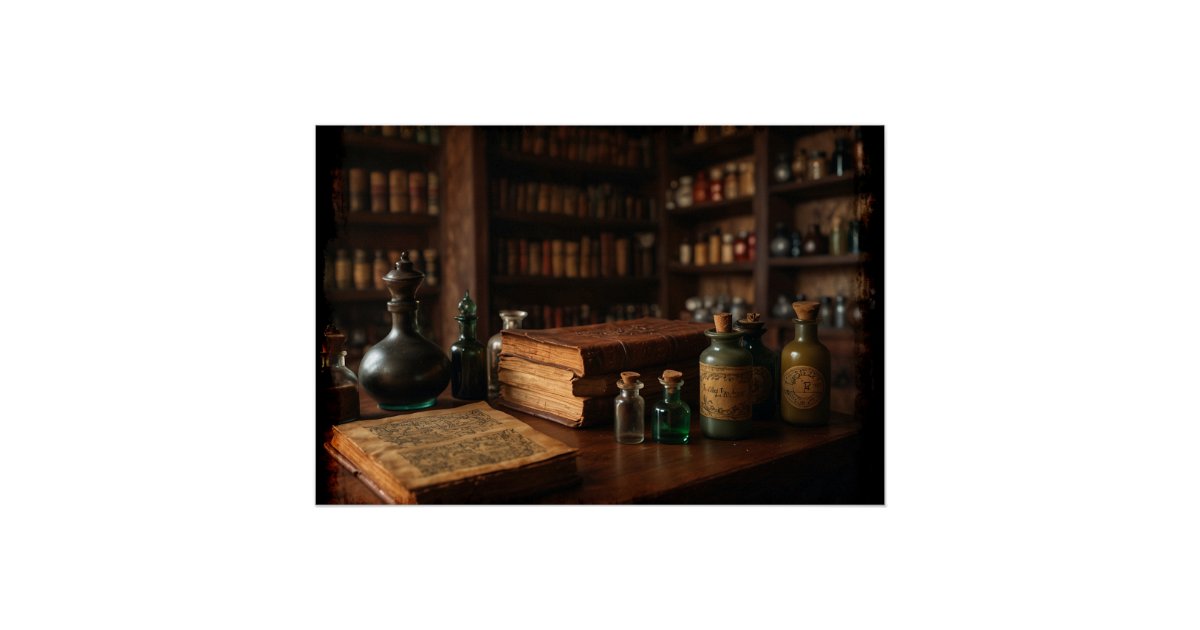 Apothecary Table Medieval Scene Poster | Zazzle