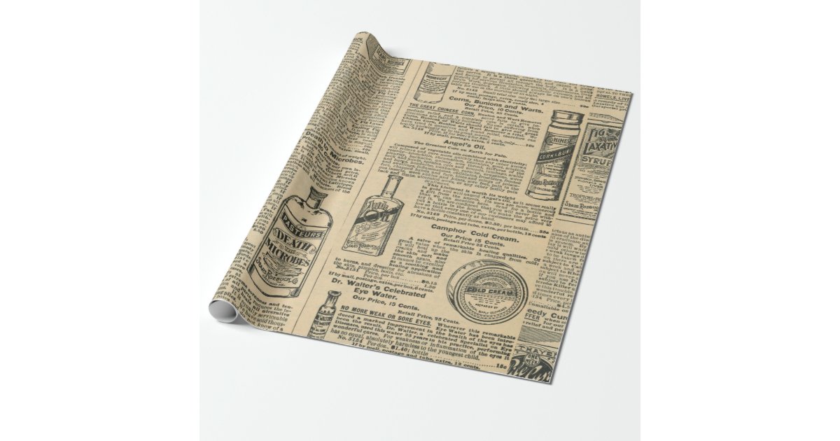 Apothecary Vintage Newspaper Ads Wrapping Paper | Zazzle