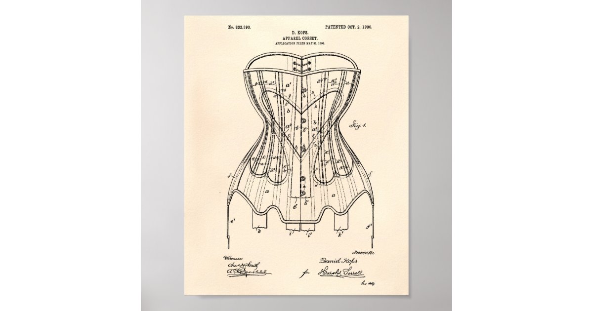 Apparel Corset 1906 Patent Art Old Peper Poster | Zazzle