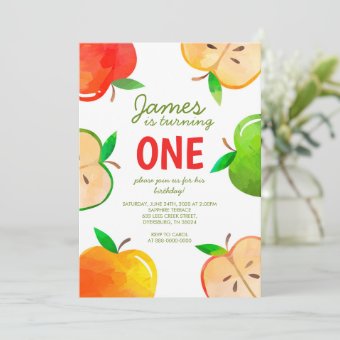 Apple 1st Birthday Bushel Of Fun Birthday Invitation | Zazzle