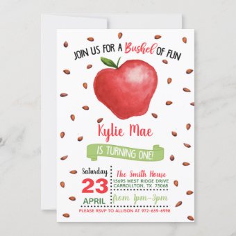 Apple 1st Birthday Invitation - Bushel of Fun | Zazzle