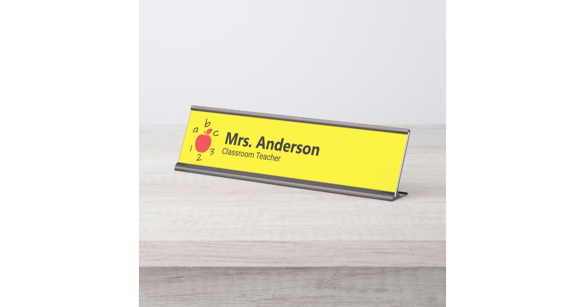 Apple ABC 123 Teacher's Name and Job Title Desk Name Plate | Zazzle
