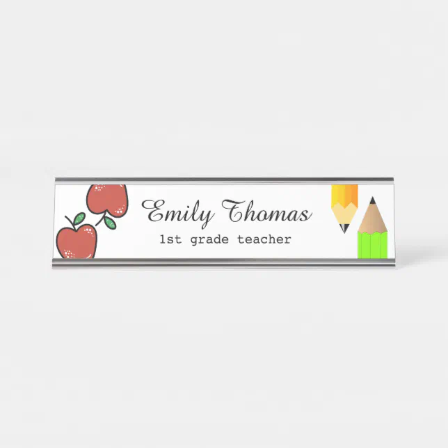 Apple And Pencil School Teacher Classroom Desk Name Plate | Zazzle