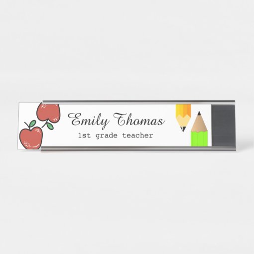 Apple And Pencil School Teacher Classroom Desk Name Plate | Zazzle
