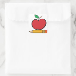 Apple and Pencil Square Sticker | Zazzle