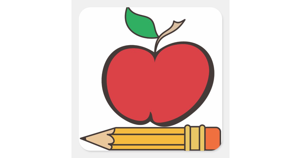 Apple and Pencil Square Sticker | Zazzle