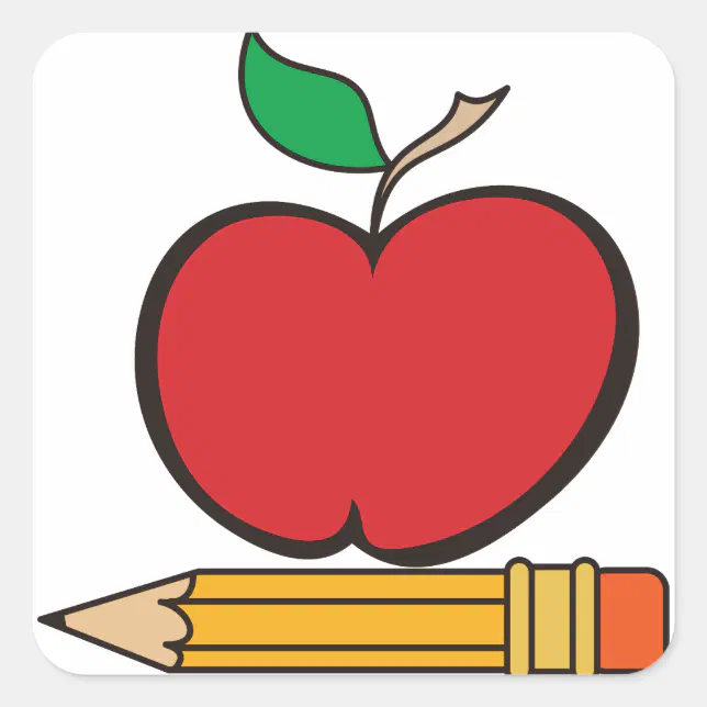 Apple and Pencil Square Sticker | Zazzle