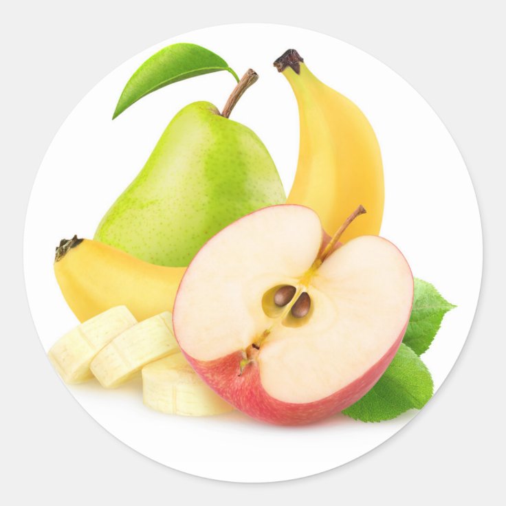 Apple, banana and pear classic round sticker | Zazzle