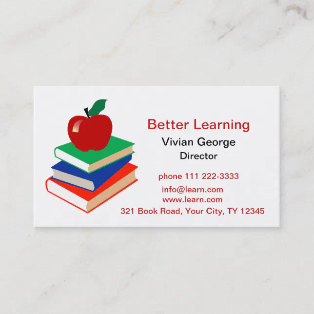 Apple, Books, Education Business Card | Zazzle
