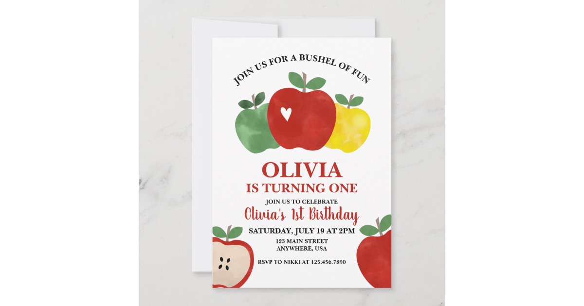 Apple Bushel of Fun 1st Birthday Invitation | Zazzle
