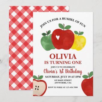 Apple Bushel of Fun 1st Birthday Invitation | Zazzle