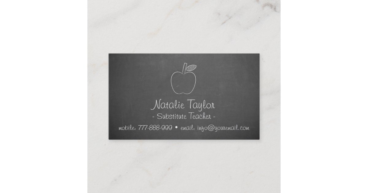 Apple Chalkboard Substitute Teacher Business Cards | Zazzle