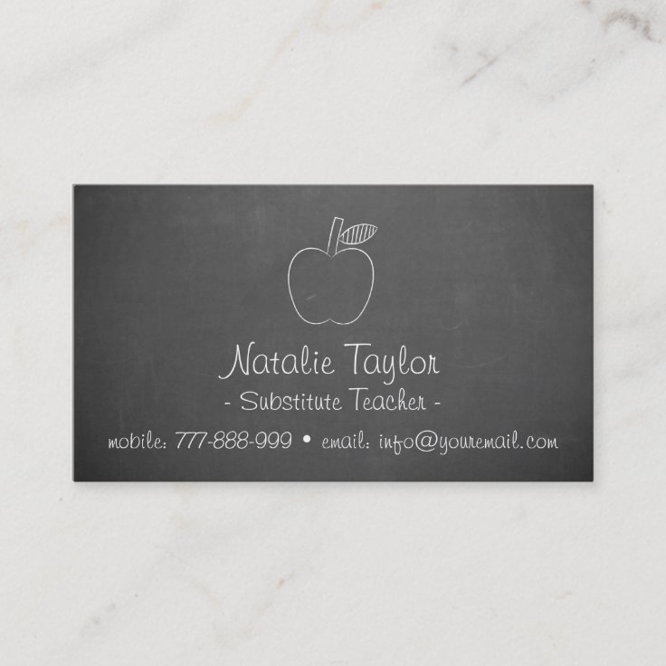 Apple Chalkboard Substitute Teacher Business Cards | Zazzle