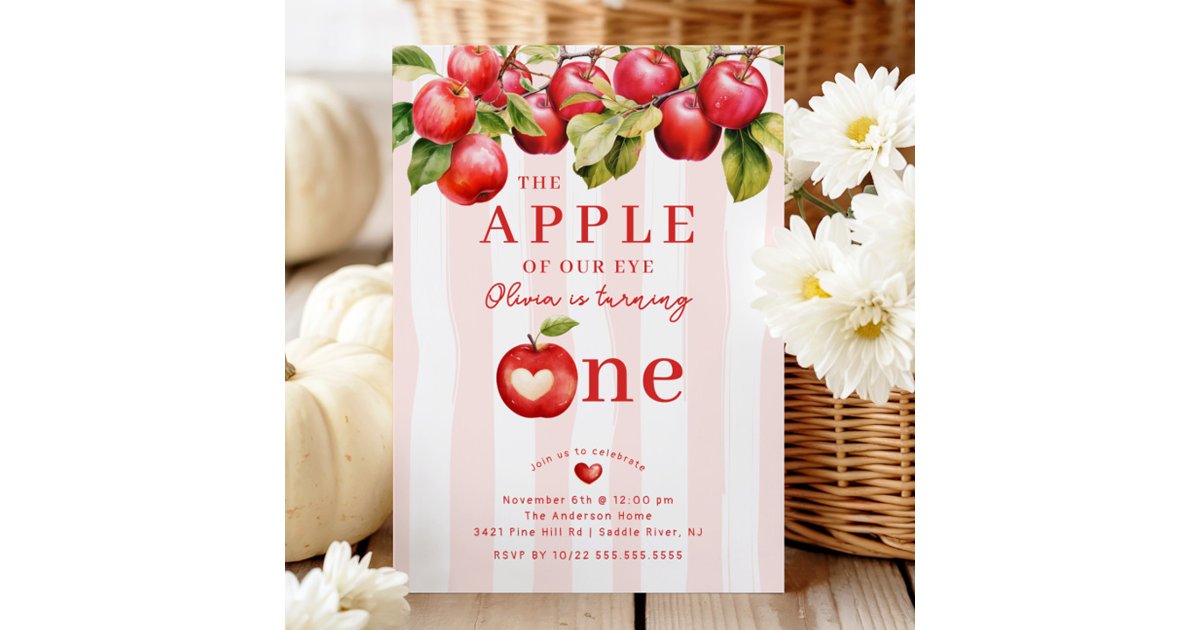 Apple First Birthday Party Invitation | Zazzle